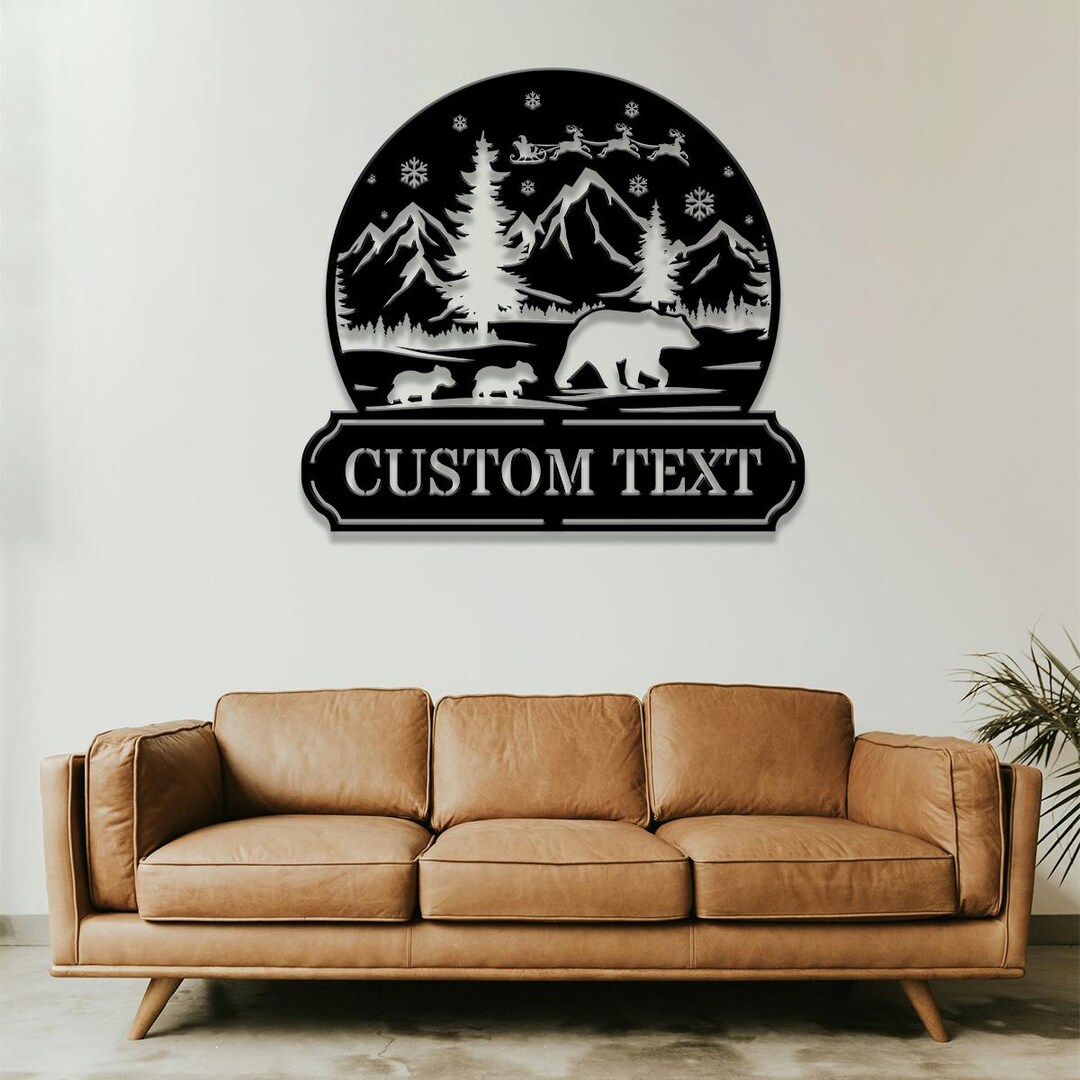 Custom Snowball Bear Family Name Sign, Snowglobe Christmas Art, Custom ...