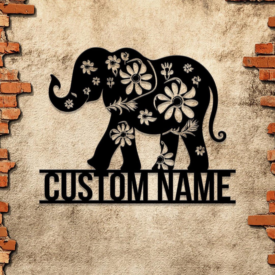 Custom Wildflower Elephant Metal Sign With LED Light - Perfect Jungle ...