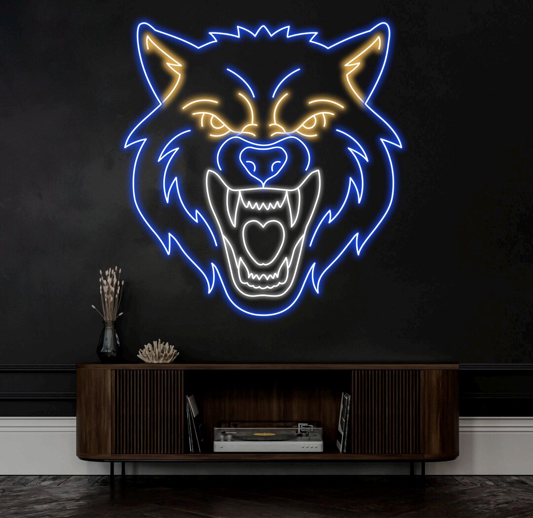 Fierce Wolf Neon Sign, Custom Wolf Wall Art, Animal Neon Light for Game ...