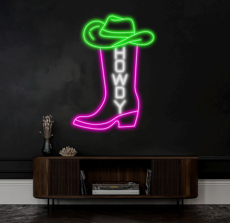 Western Cowboy Boot Neon Sign, Custom Howdy LED Light, Rustic Country ...