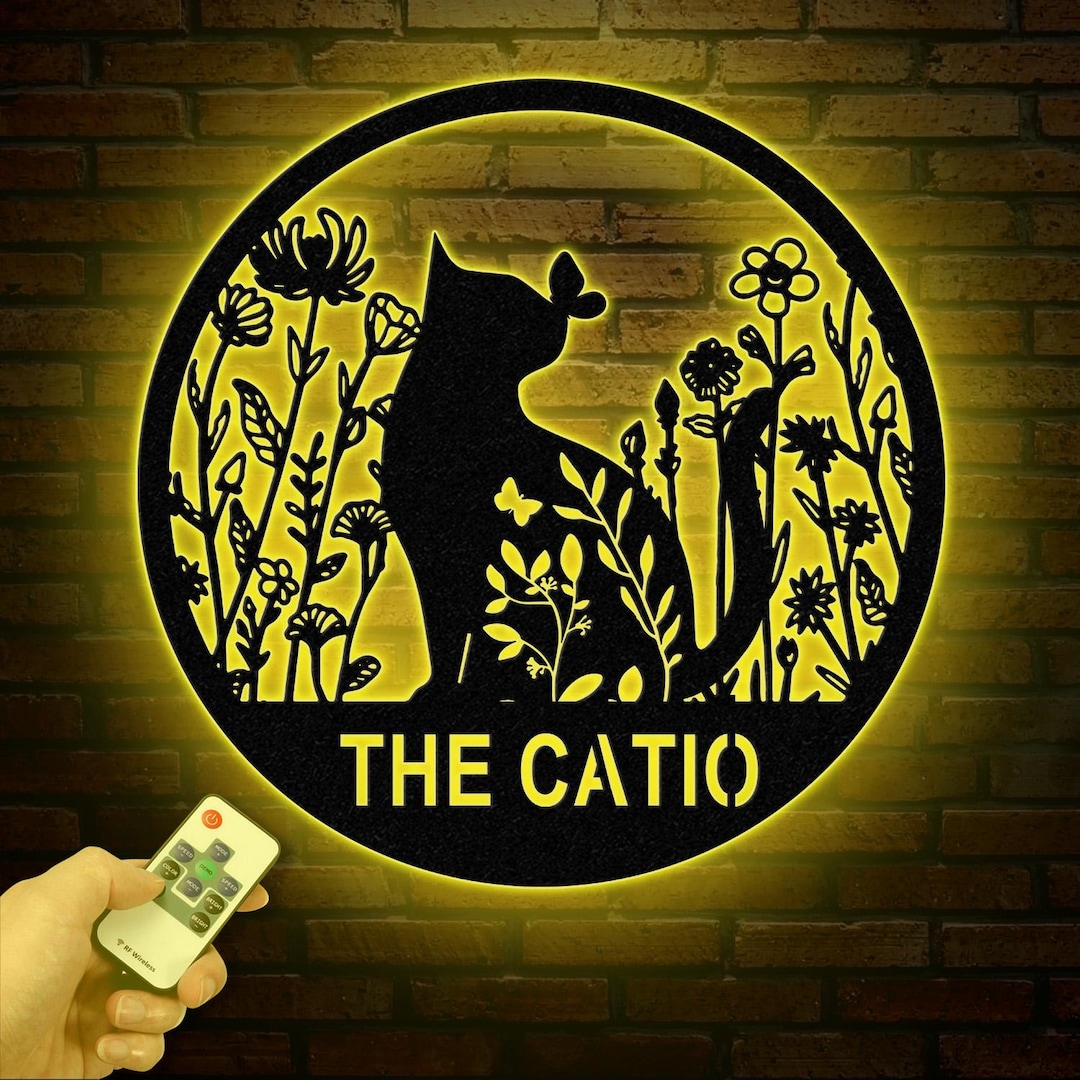 Custom the Catio Metal Sign With Led Lights, Personalized Floral Cat ...
