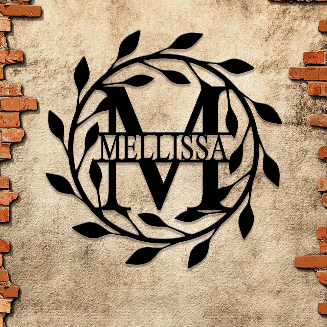 Custom Metal Circle Monogram With Vines, Personalized Initial Sign ...