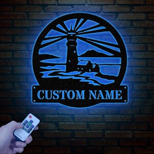 Custom Lighthouse Metal Sign With LED Light, Personalized Light House ...