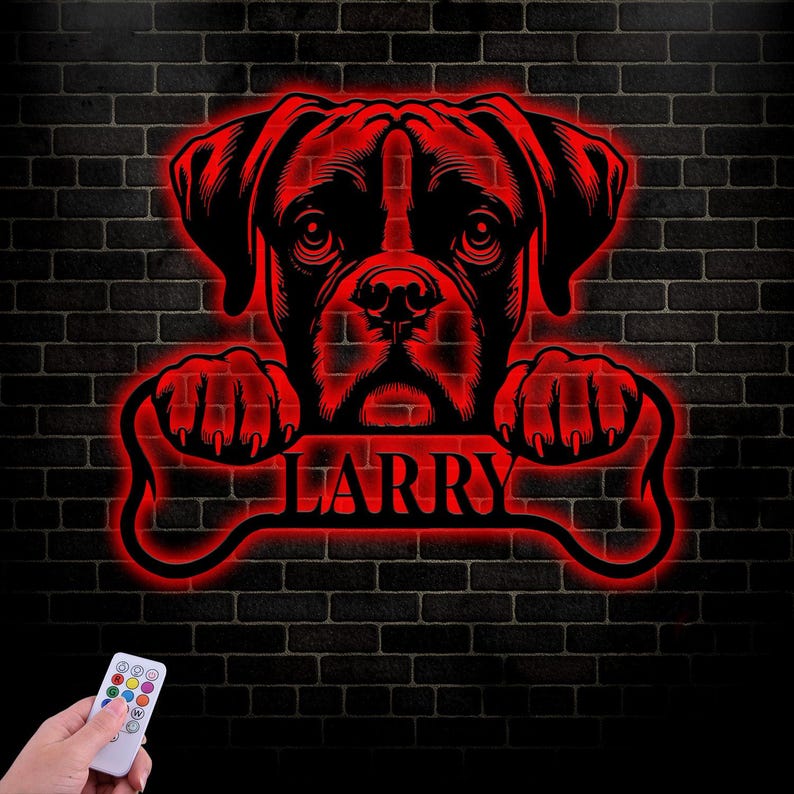 Personalized Boxer Dog LED Sign: Custom Metal Sign With LED Light ...