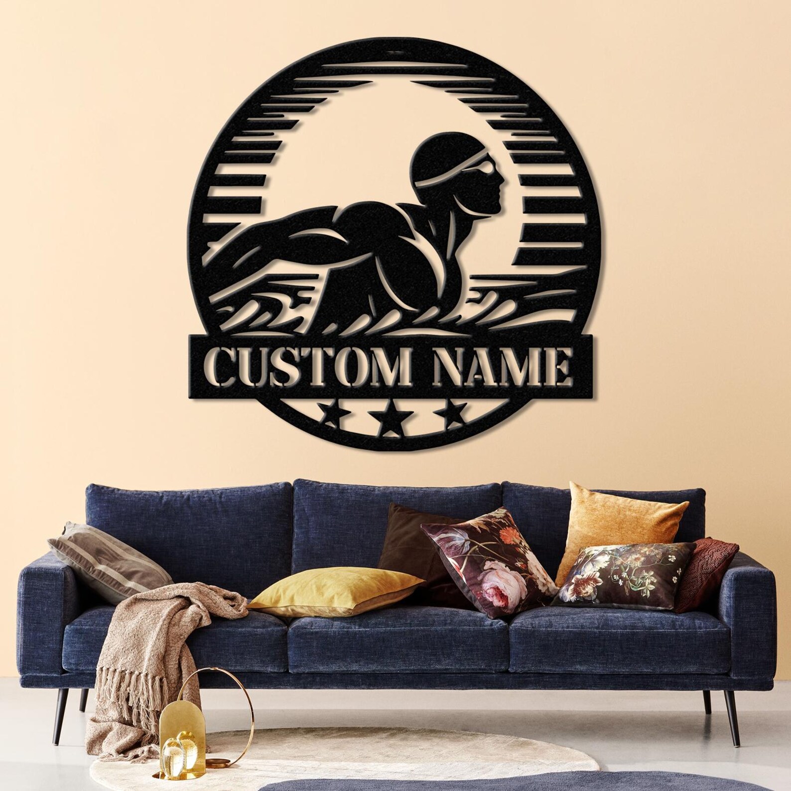 Custom Man Swimmer Metal Wall Art LED Light, Personalized Swimming ...
