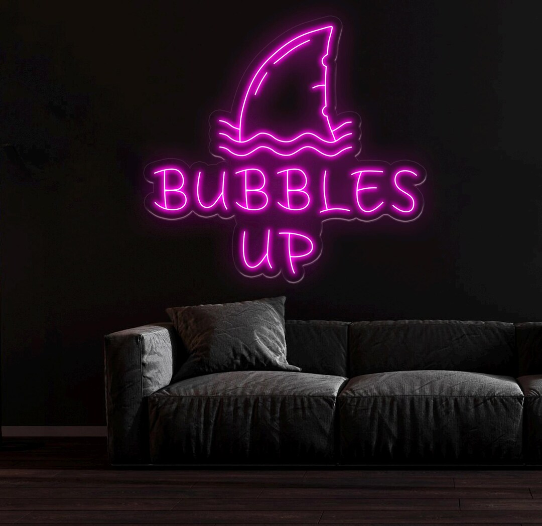 Custom Bubbles up Neon Sign With Shark Fin Design - Unique Bar Decor ...