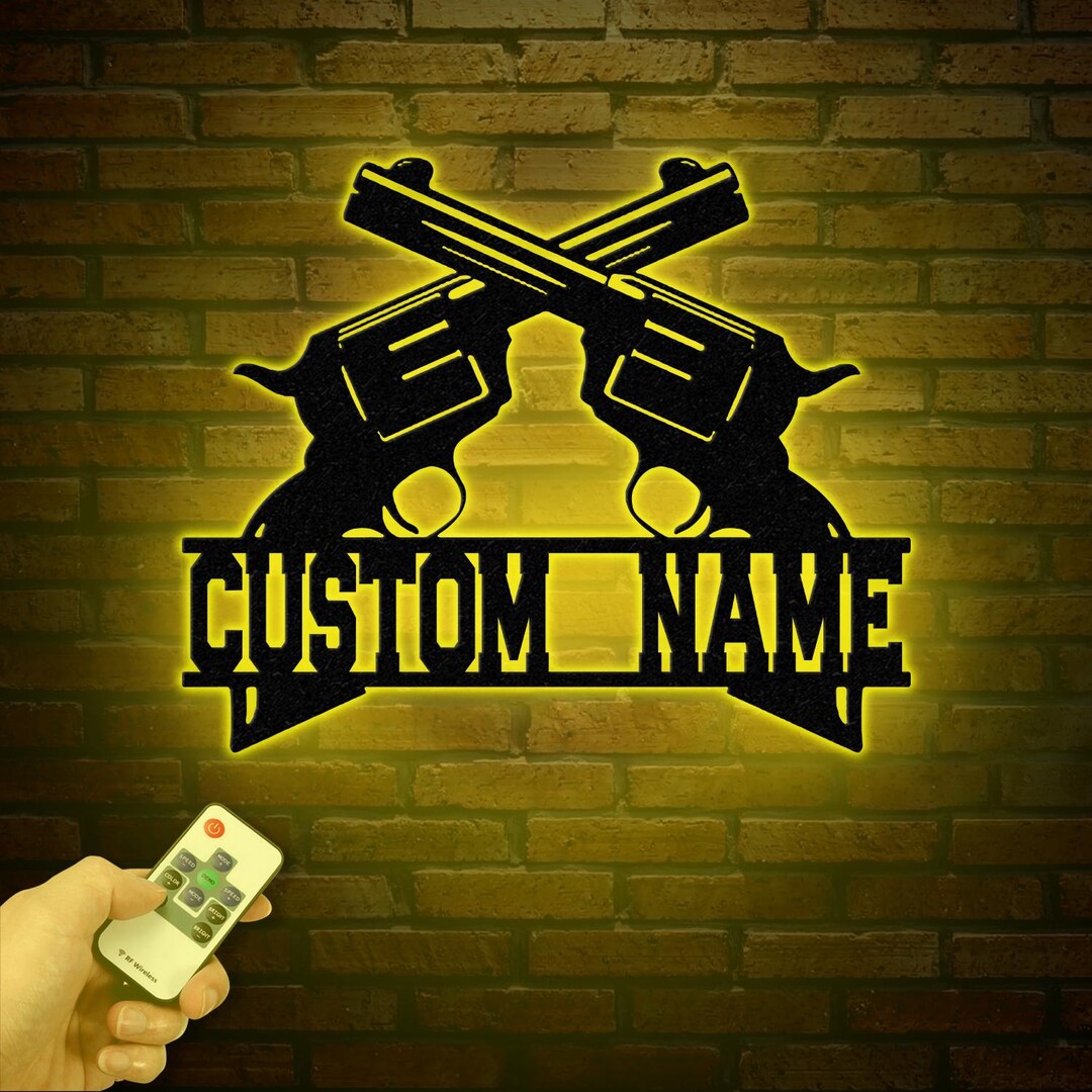 Personalized Crossed Revolvers Metal Sign With Led Light, Custom Armory ...