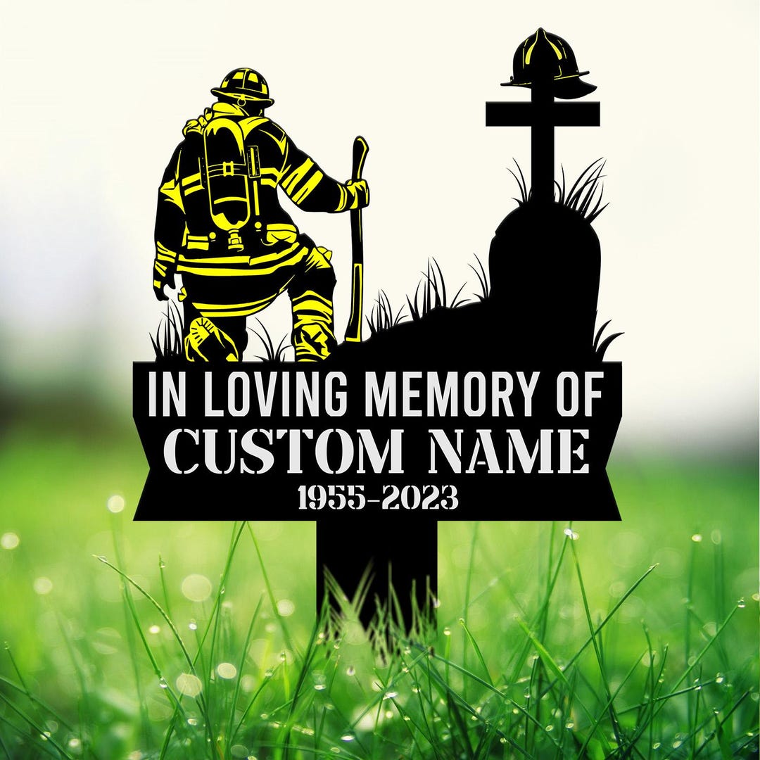 Personalized Firefighter Kneeling Memorial Stake, Garden Metal, Fireman ...