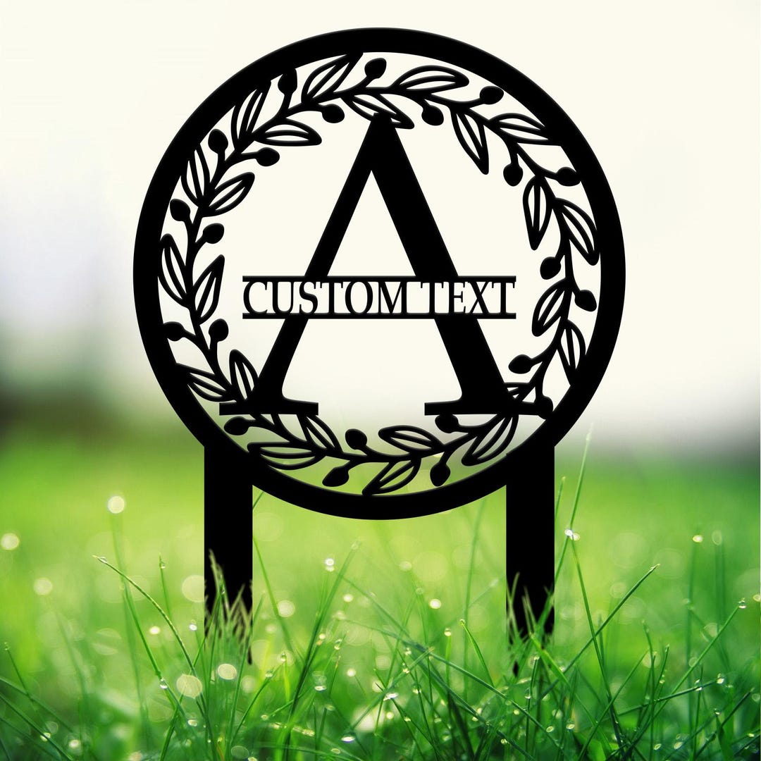 Personalized Initial Metal Stake Sign Custom Monogram With Vines ...