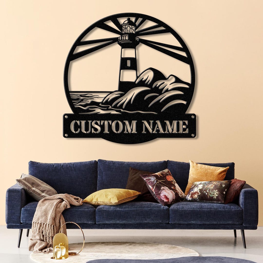 Personalized Lighthouse Metal Sign, Custom Lighthouse Name Sign, Beach ...
