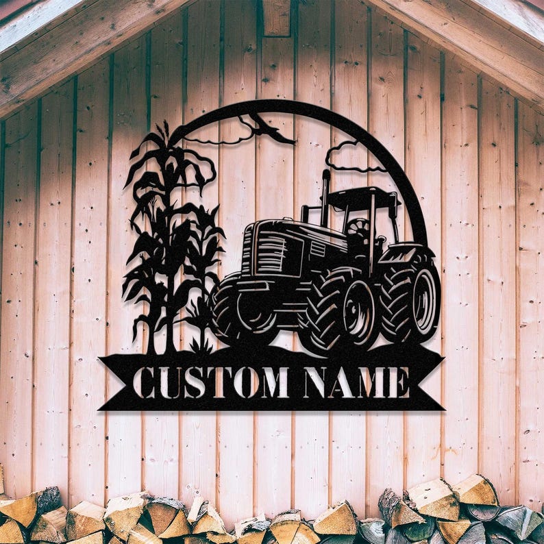 Custom Farm Sign With Tractor, Corn Farming Sign, Personalized Farm ...