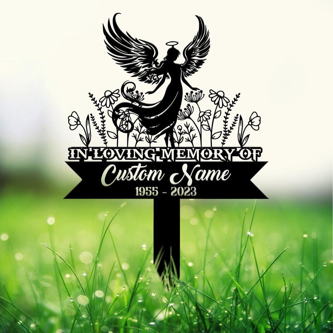 Custom Angel Memorial Plaque With Stake - Personalized Grave Marker ...