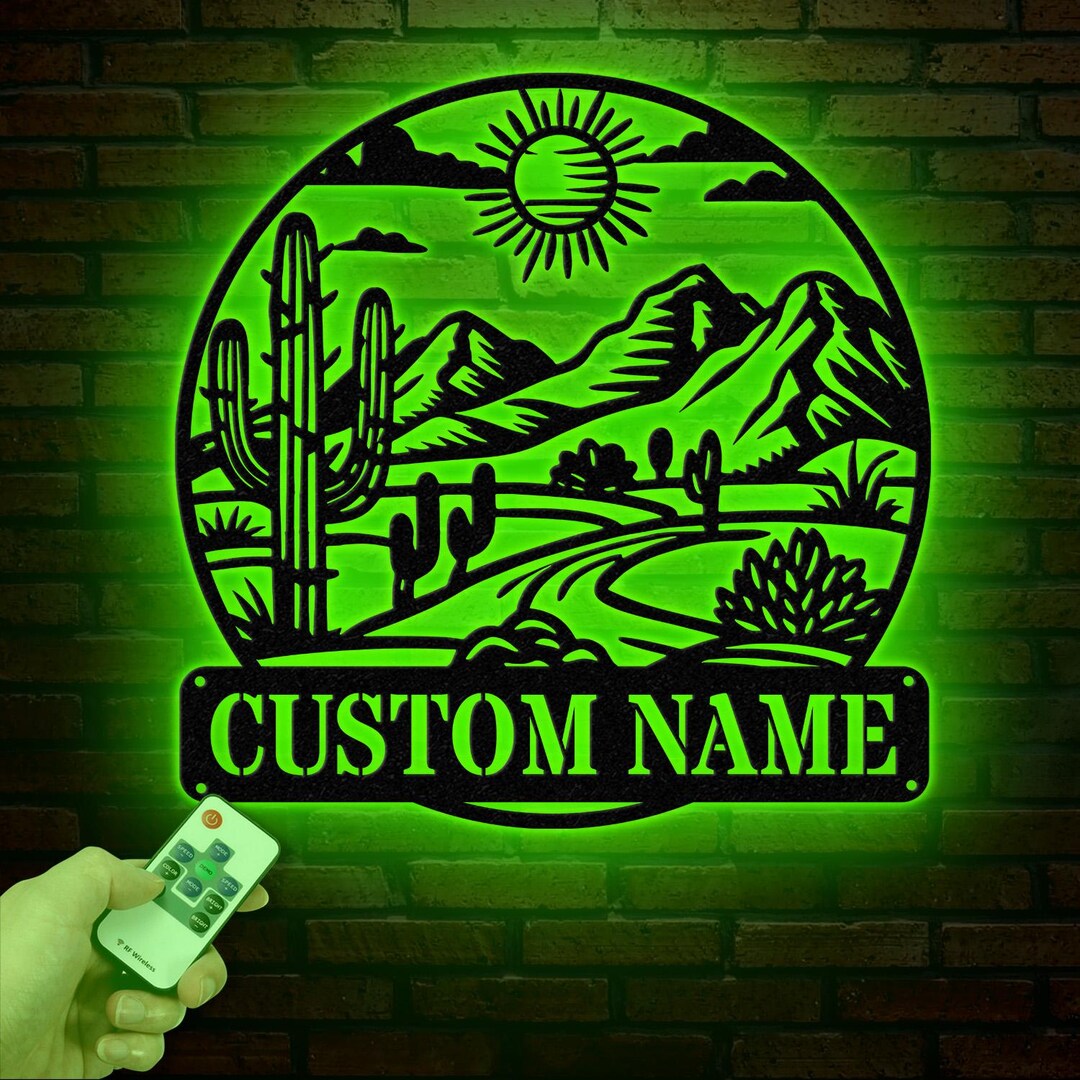 Cactus Desert Custom Metal Sign With LED Lights – Personalized Desert ...