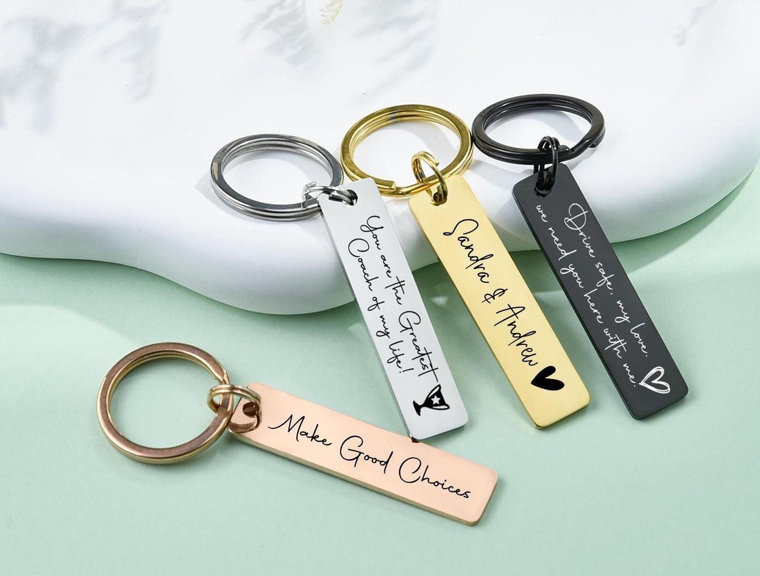 Personalized Drive Safe Keychain: Engraved Stainless Steel Rectangle ...