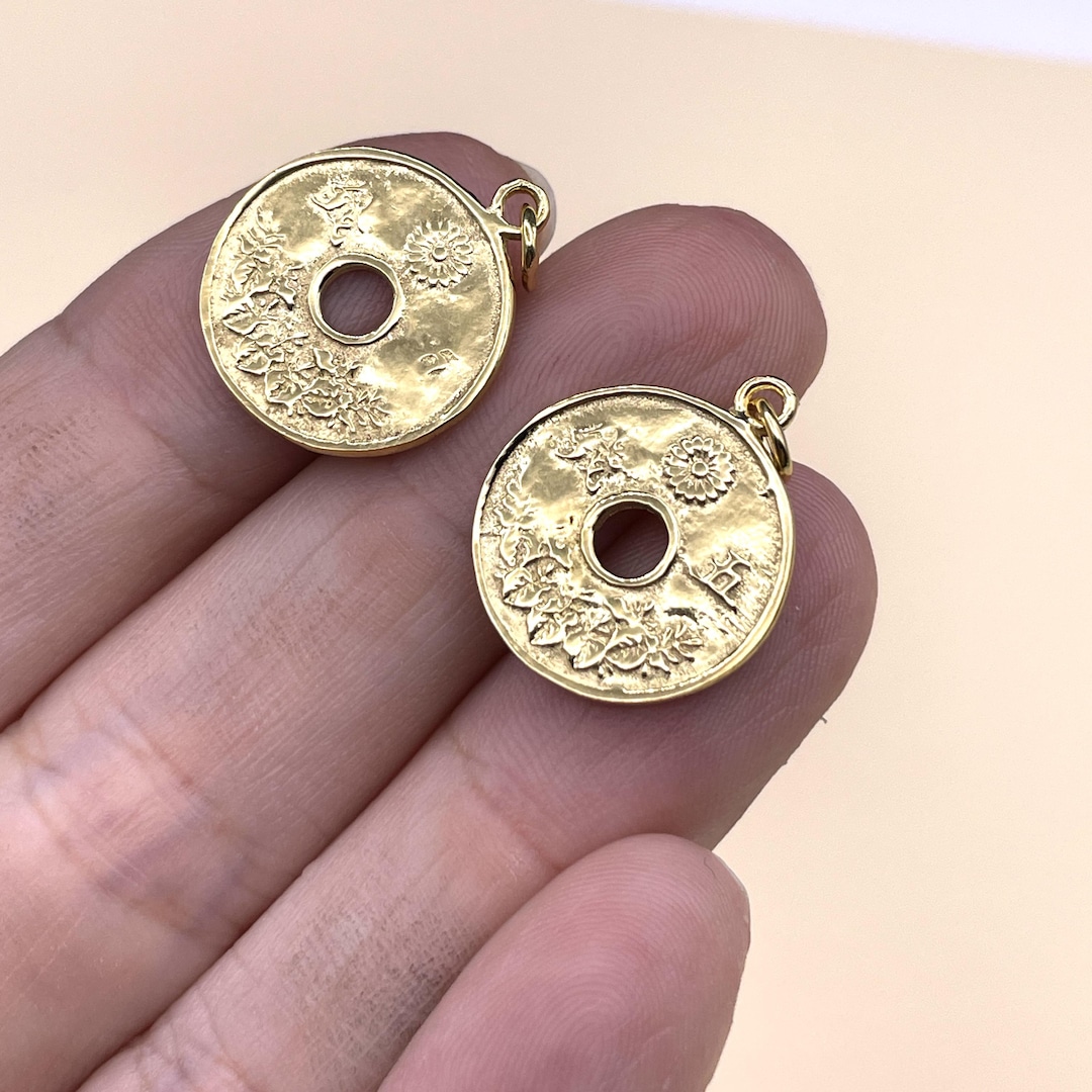 Japanese Coin Charm, Taisho Era Coin, 10 Sen Charm, Chrysanthemum Coin ...