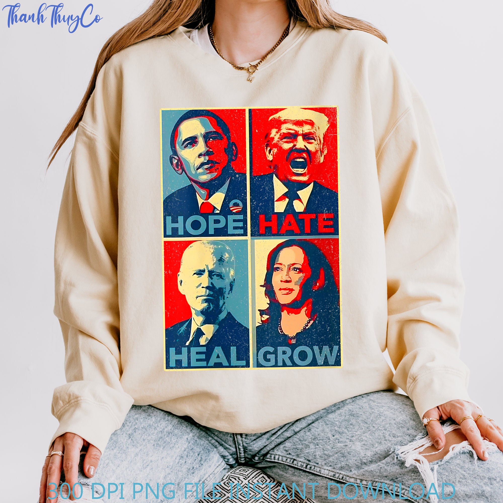 Hope Hate Heal Grow Png, Kamala Harris Support Png, 2024 American ...