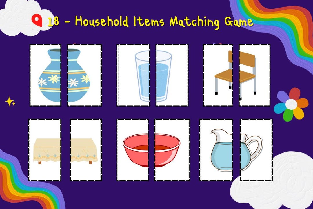 18 Household Objects Matching Game for Kids, Flashcards for ...