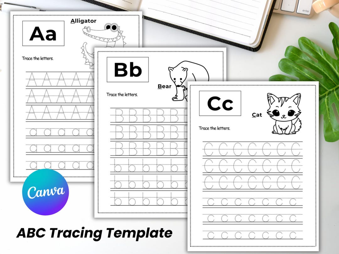 Prek/kindergarten Alphabet Tracing Worksheet, ABC Canva Template ...
