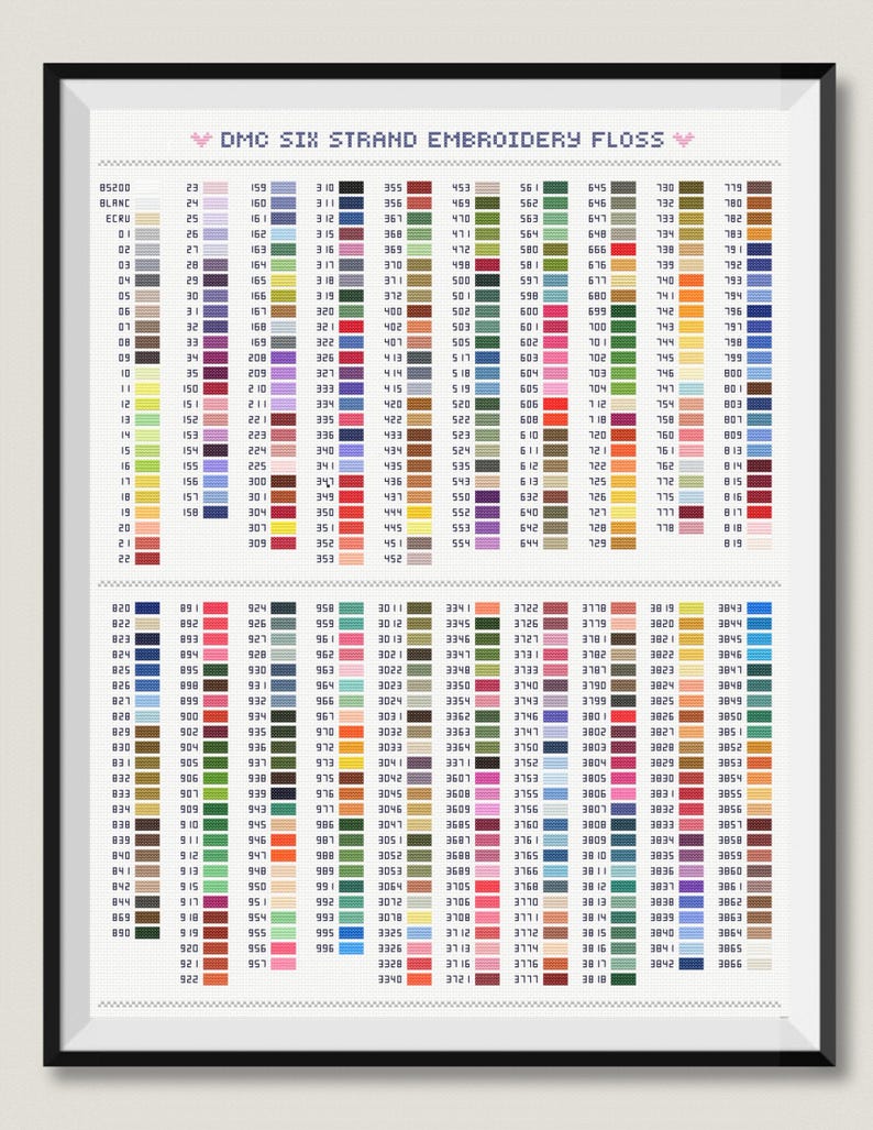 DMC Embroidery Floss Color Chart by Number Code Cross Stitch Pattern ...