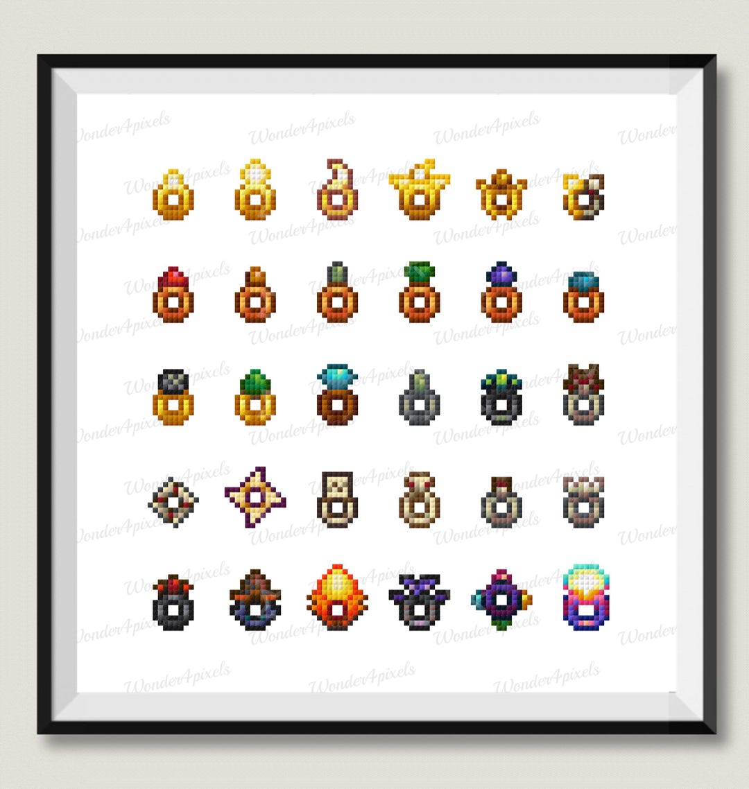 Digital Download Stardew Valley Rings Collection Cross Stitch Pattern ...