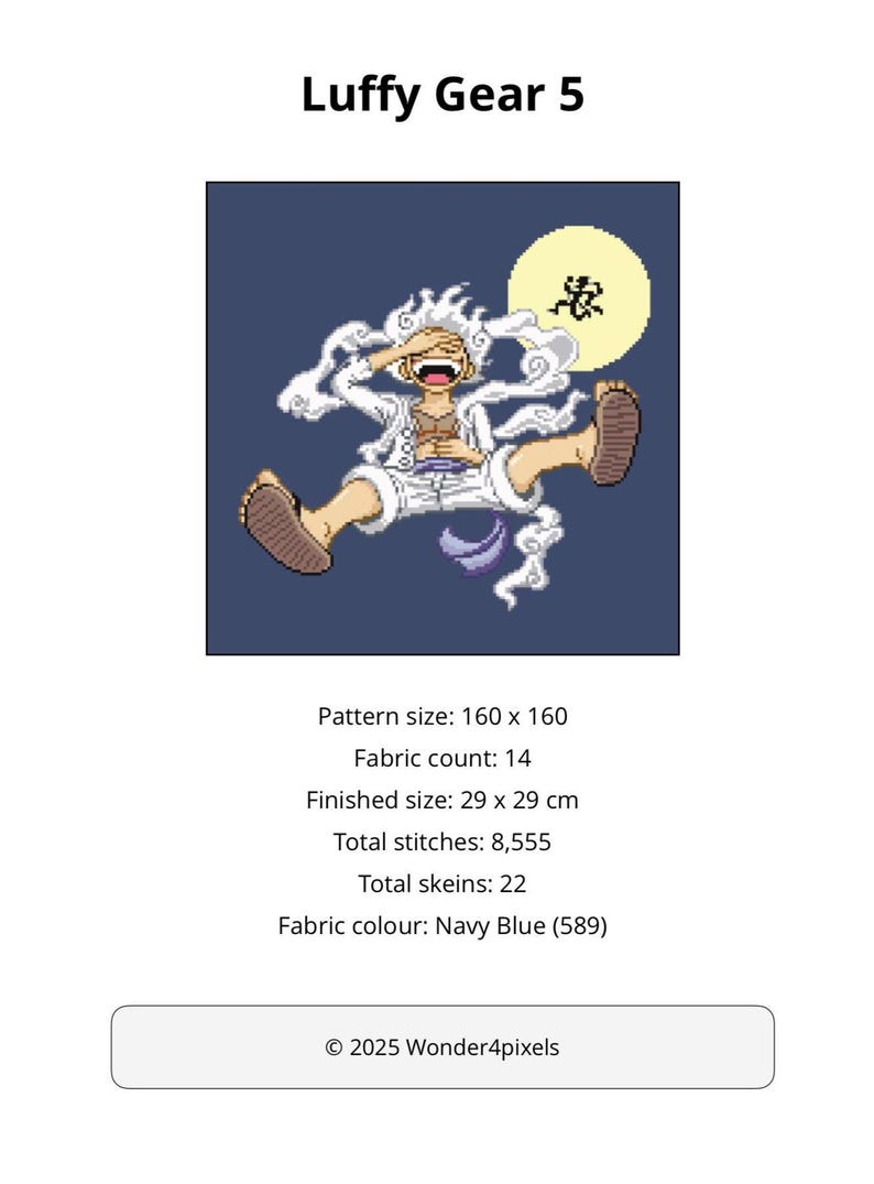 One Piece Luffy Gear 5 Anime Cross Stitch Pattern. Digital PDF Instant ...
