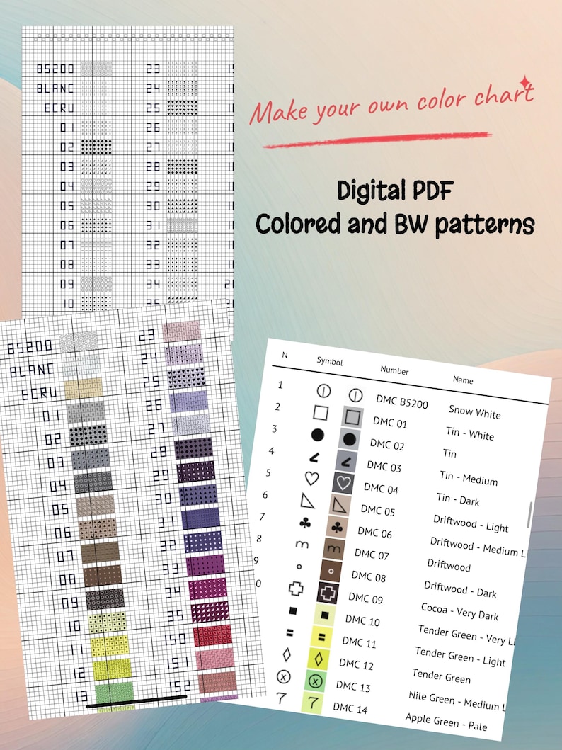 DMC Embroidery Floss Color Chart by Number Code Cross Stitch Pattern ...