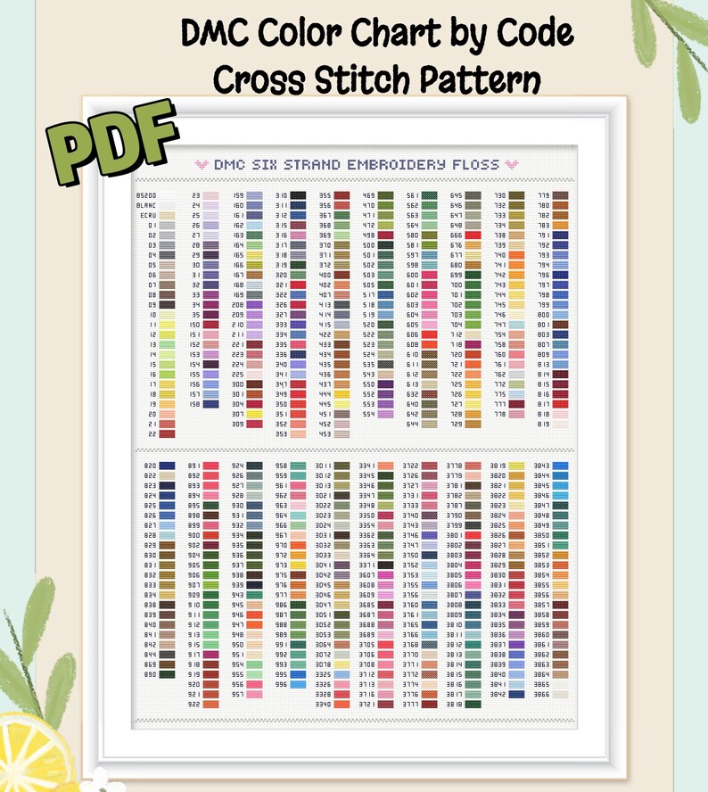 DMC Embroidery Floss Color Chart by Number Code Cross Stitch Pattern ...