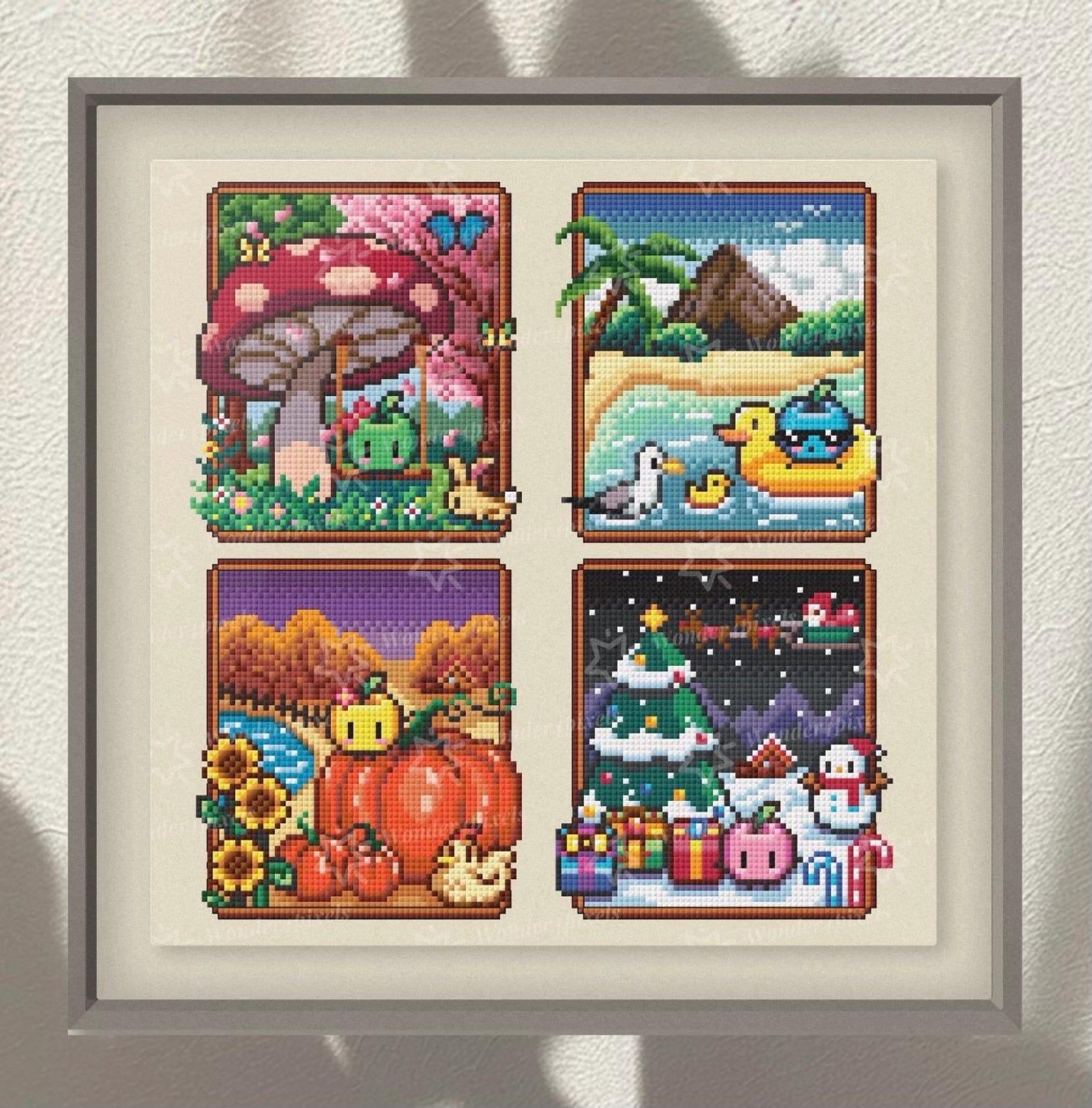 Stardew Valley Cross Stitch Pattern Junimo’s Four Seasons in Frames ...