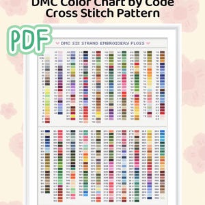 DMC Embroidery Floss Color Chart by Number Code Cross Stitch Pattern ...