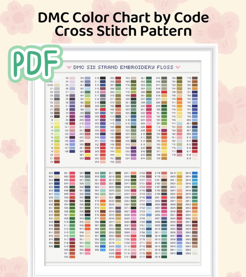 DMC Embroidery Floss Color Chart by Number Code Cross Stitch Pattern ...