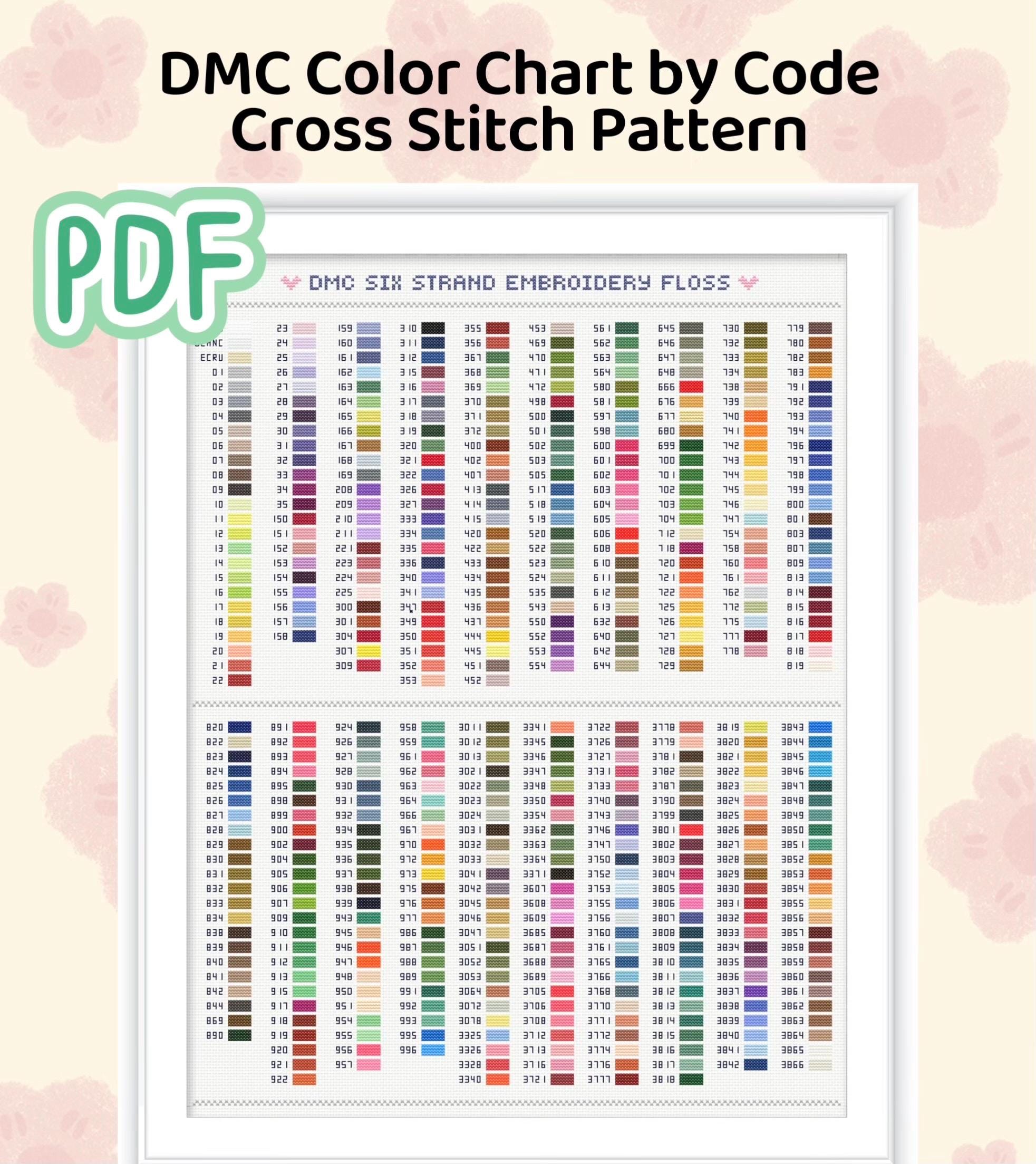 DMC Embroidery Floss Color Chart by Number Code Cross Stitch Pattern ...