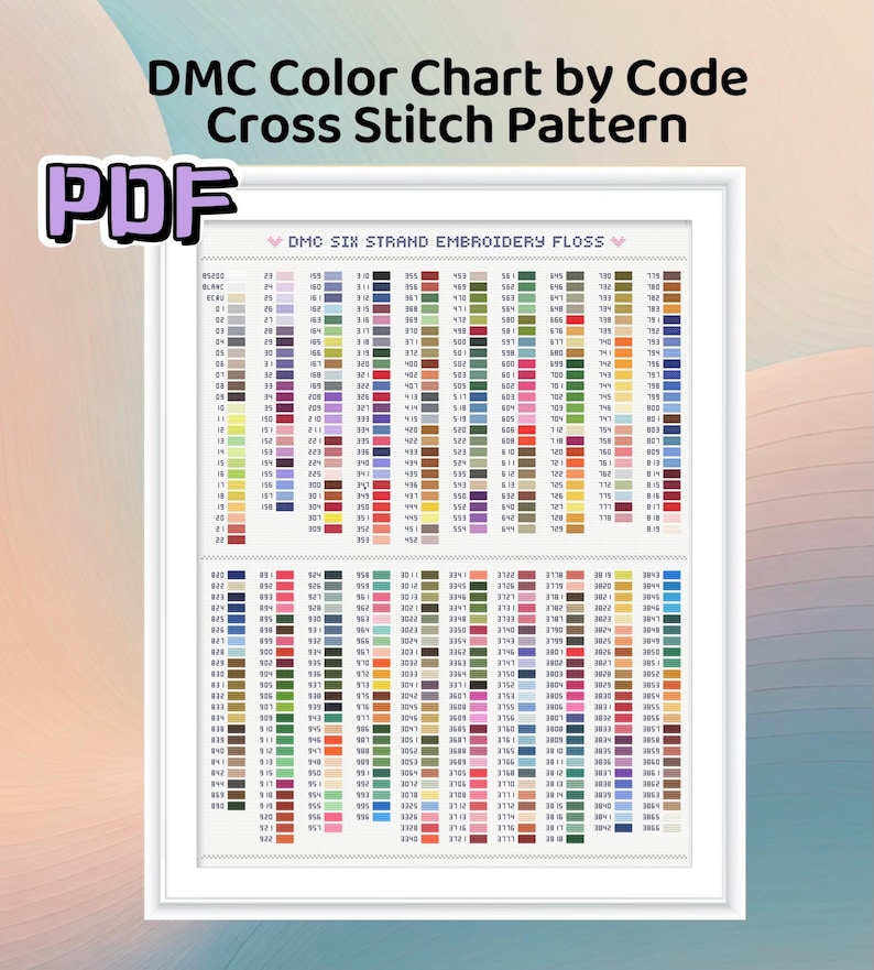 DMC Embroidery Floss Color Chart by Number Code Cross Stitch Pattern ...