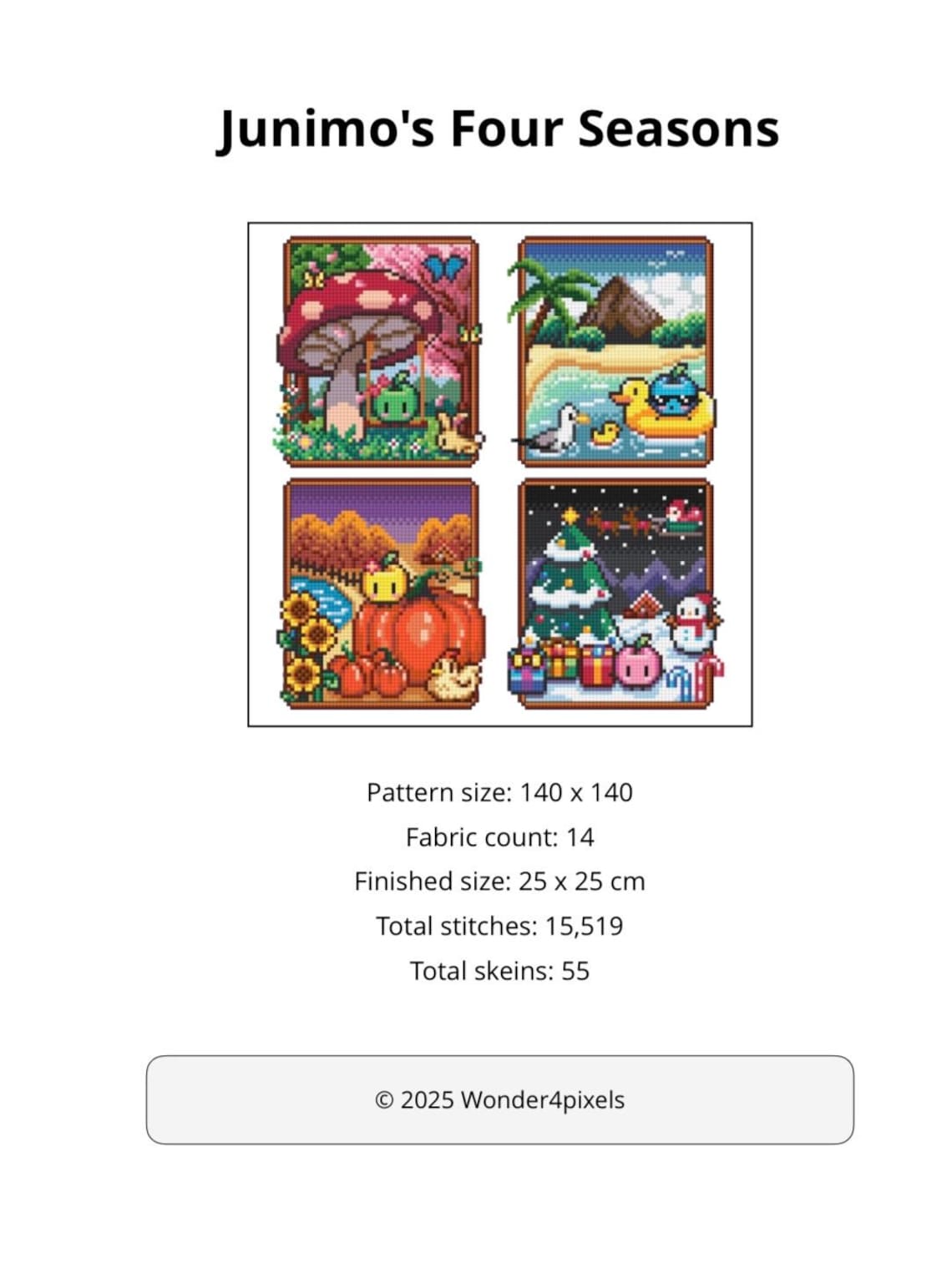 Stardew Valley Cross Stitch Pattern Junimo’s Four Seasons in Frames ...