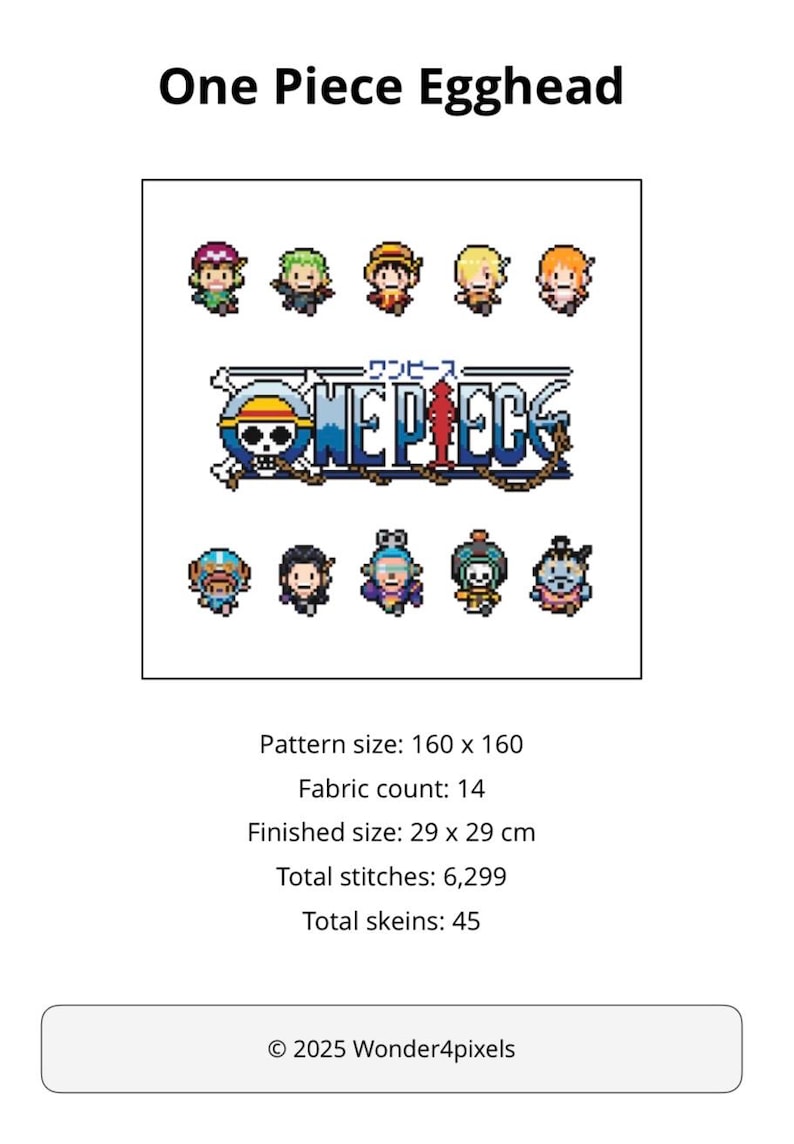 One Piece Straw Hat Crew Luffy Egghead Logo Anime Cross Stitch Pattern ...