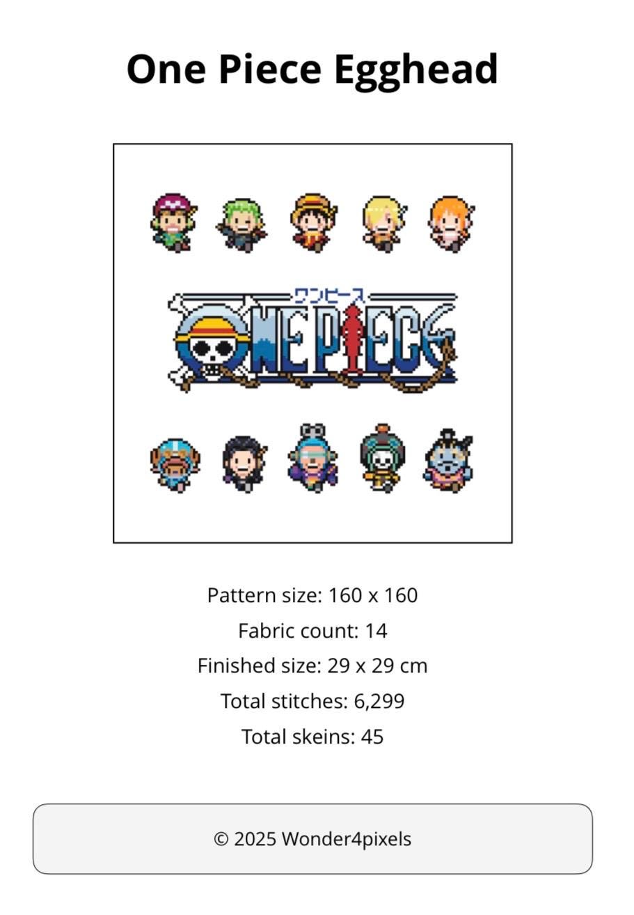 One Piece Straw Hat Crew Luffy Egghead Logo Anime Cross Stitch Pattern ...