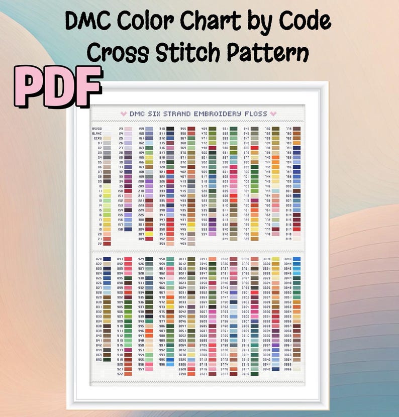 DMC Embroidery Floss Color Chart by Number Code Cross Stitch Pattern ...