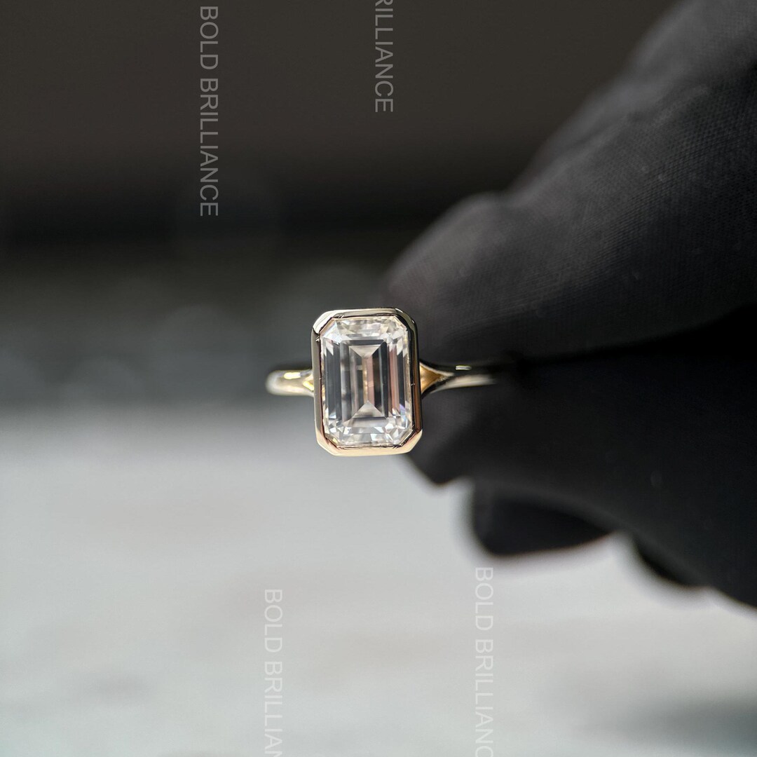 2.5carat Emerald Cut Moissanite Art Deco Engagement Ring Cathedral High ...