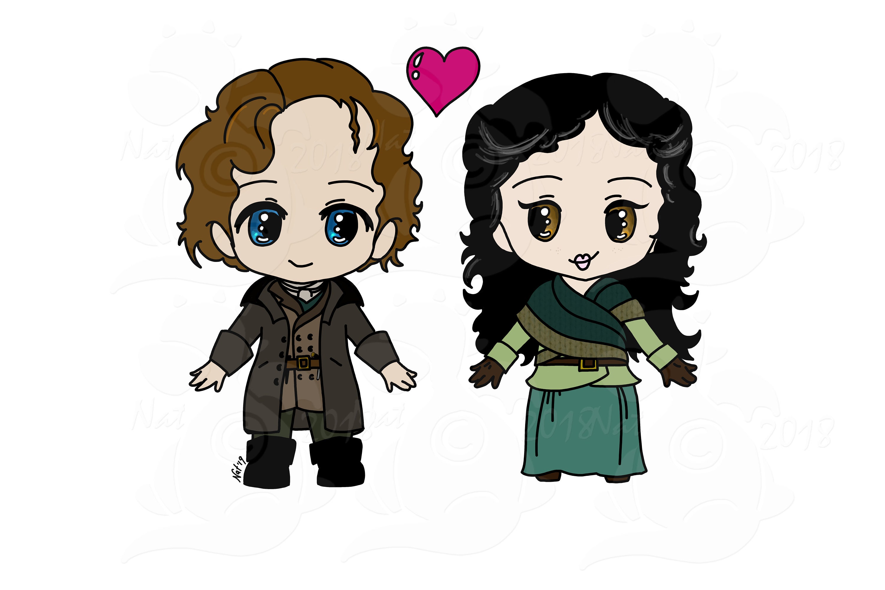 Jamie and Claire Fraser Chibi Couple Portrait From Outlander - Etsy