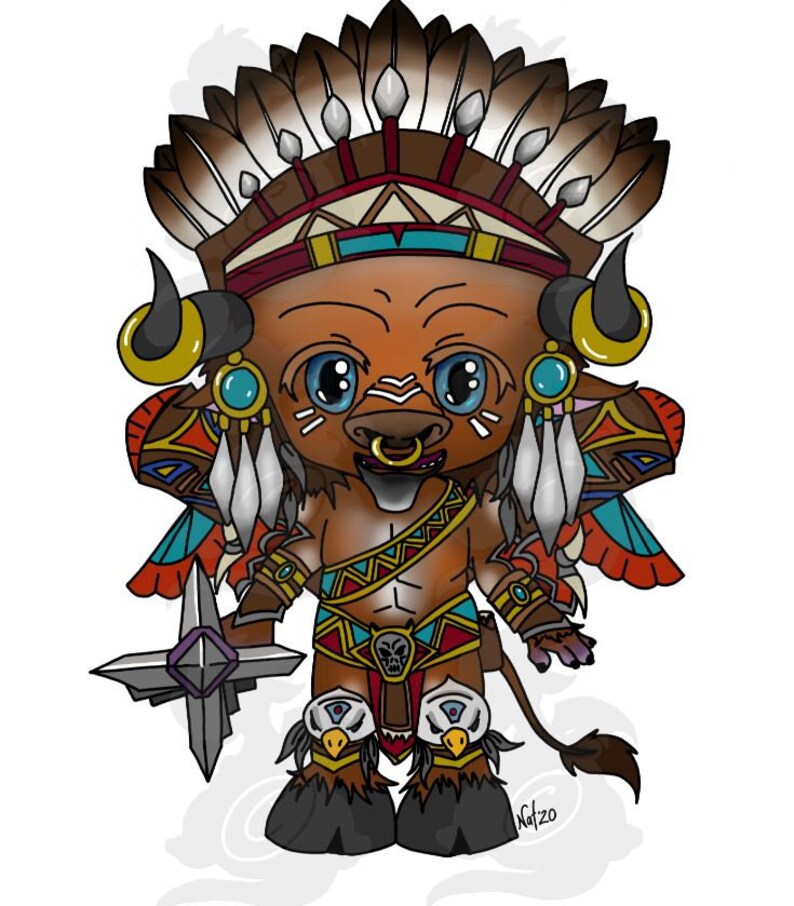 Bright Colourful Chibi Portrait Print of World of Warcraft Horde Tauren ...
