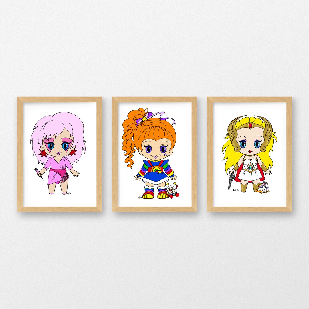 Iconos de dibujos animados de Chibi 80s juego de 3 - Etsy España