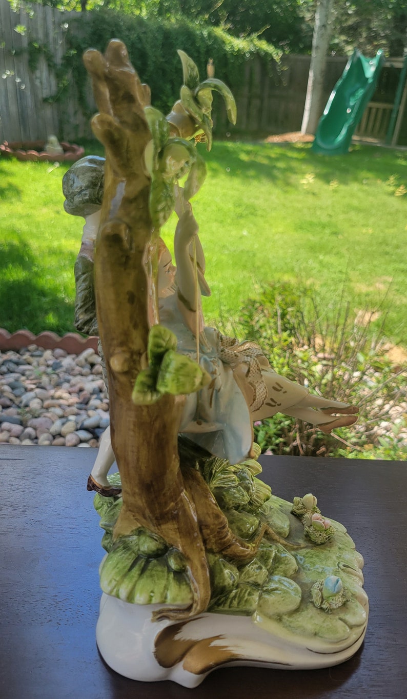 Antique Italian Capodimonte Porcelain Boy Girl on Swing Large Figurine ...