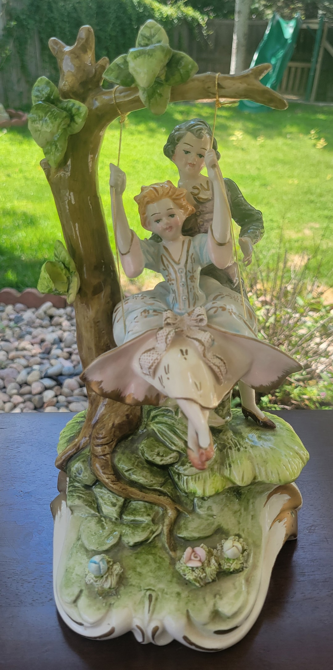 Antique Italian Capodimonte Porcelain Boy Girl on Swing Large Figurine ...