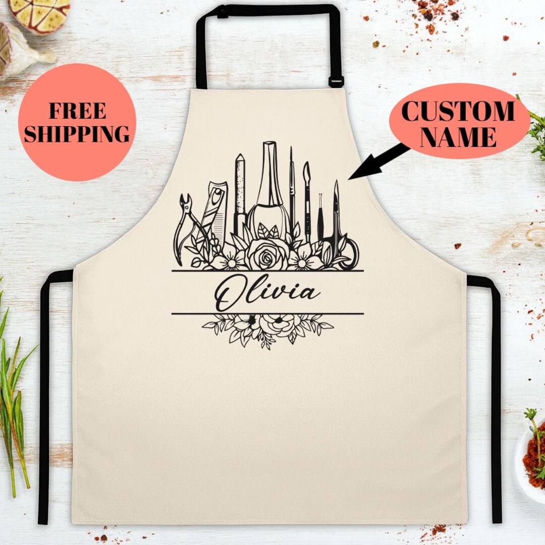 Custom Name Coiffure Apron, Nail Salon Apron With Flower Pattern, Nail ...