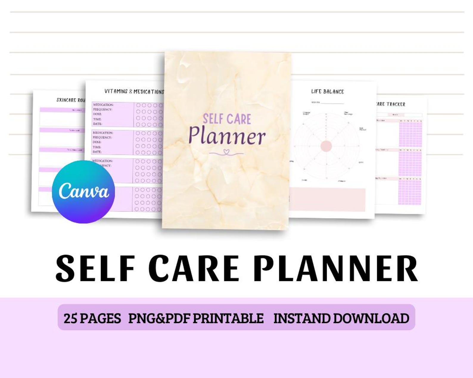 Self Care Planner Printable PDF and PNG Canva Template - Etsy