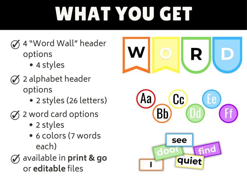 Rainbow Word Wall Letters: Printable Classroom Decor (editable) - Etsy
