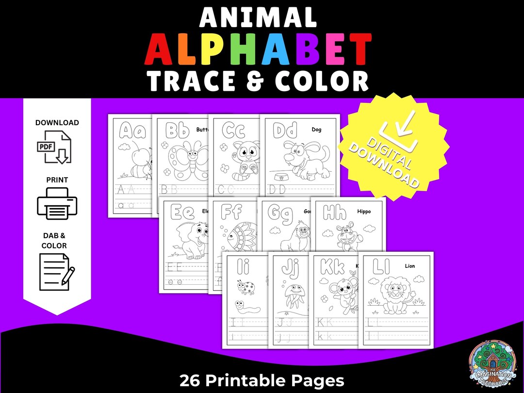 Animal Alphabet Trace & Color, Letters, Learn the Alphabet, Alphabet ...