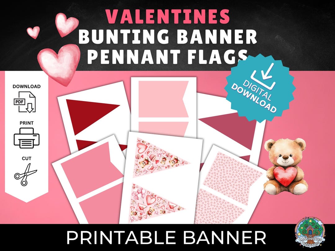 Printable Valentines Banner, Valentine Bunting Banner, Valentine Banner ...
