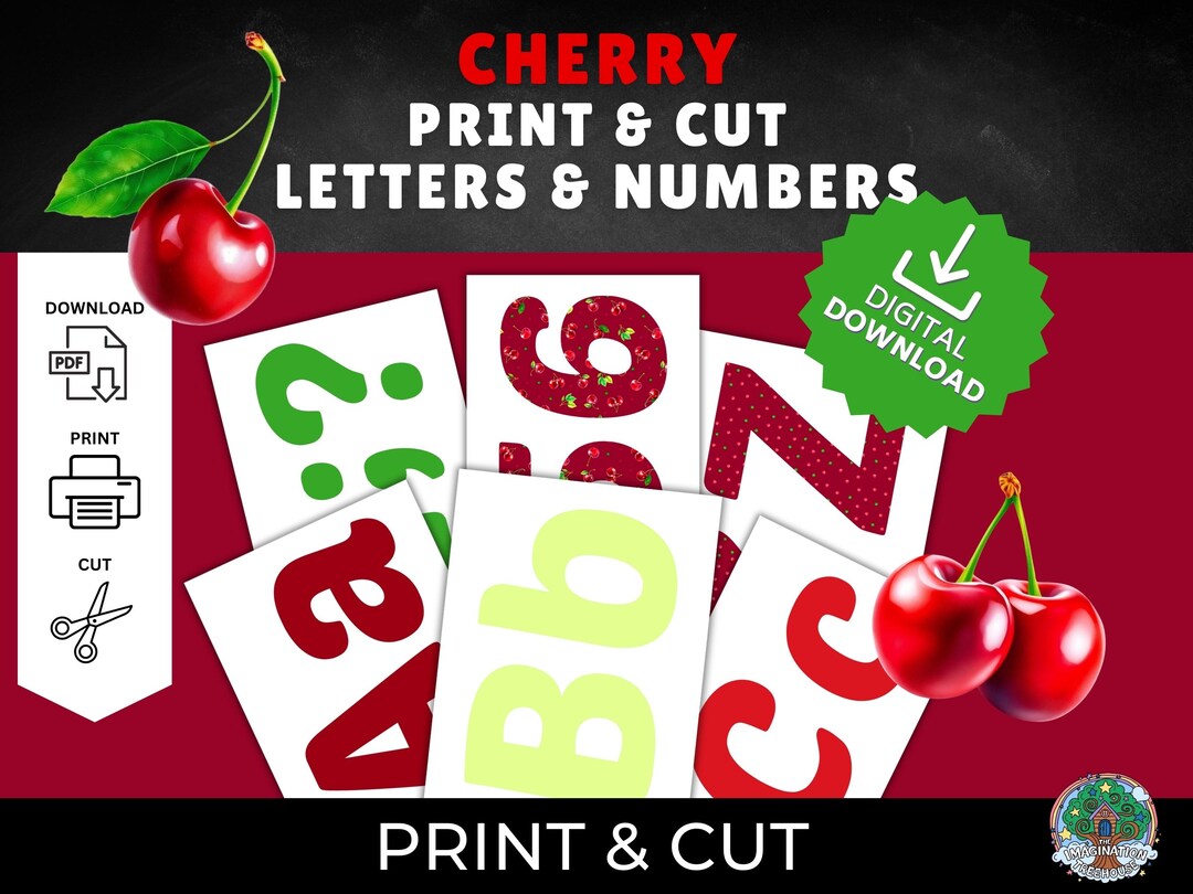 Printable Letters and Numbers, Cherry Letters, Cherry Numbers, Cherry ...