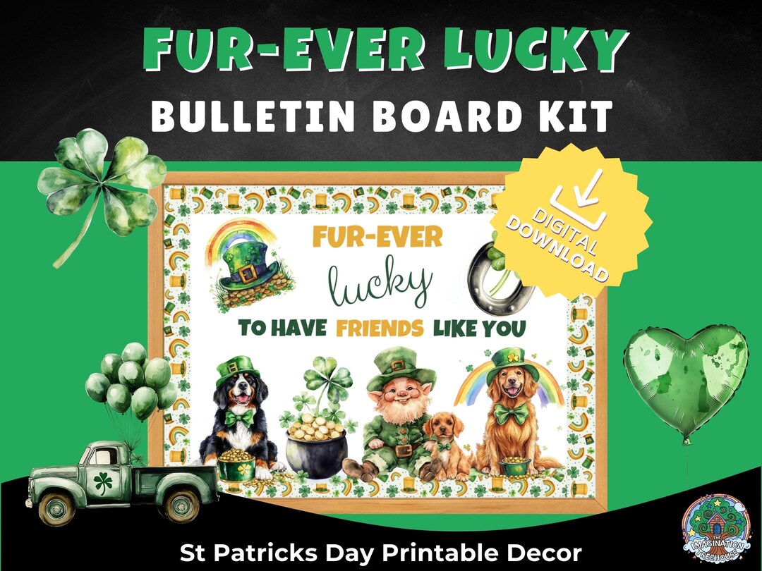 St Patrick's Day Bulletin Board Kit, March Bulletin Board, Lucky Clover ...