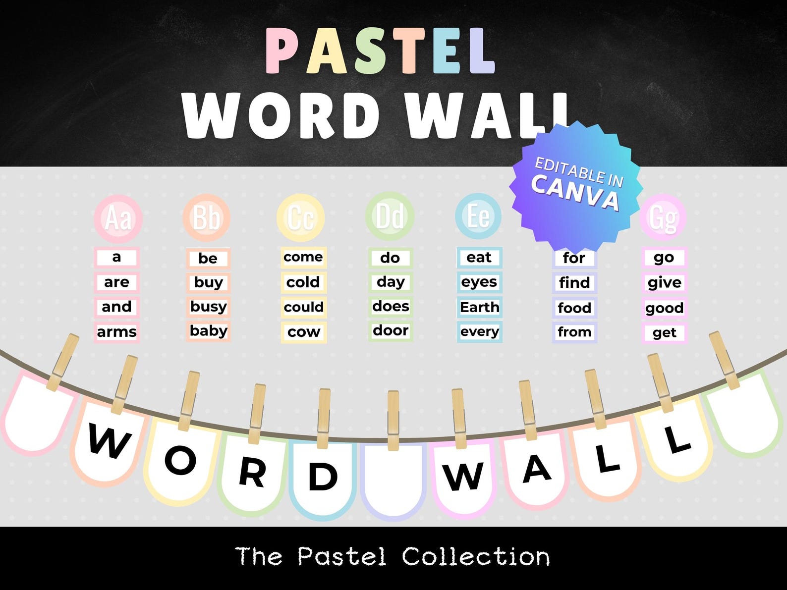 Pastel Word Wall Board Letters | Bunting Banner L Printable Classroom ...